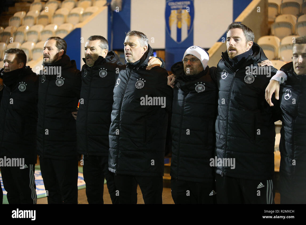 The German bench sing the National Anthem before the International ...