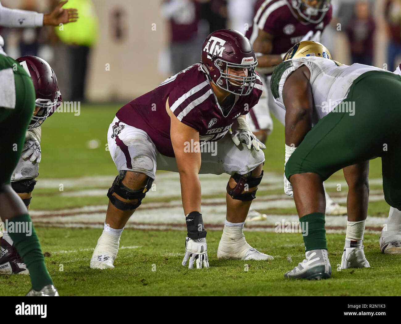 College Station, TX, USA. 17th Nov, 2018. Texas A&M lineman, Ryan ...