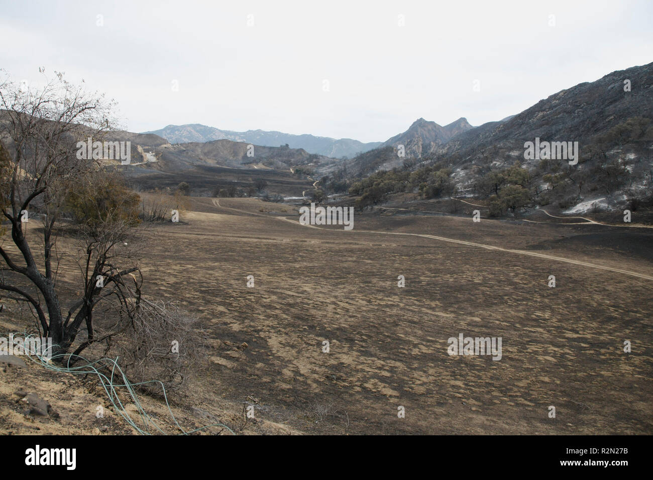 Agoura Hills, CA. 19th Nov, 2018. Woolsey Fire aftermath, looking east ...