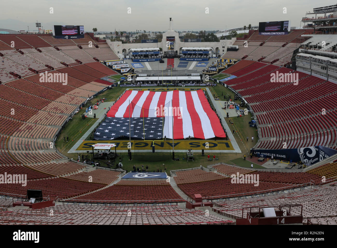 Los Angeles, CA, USA. 19th Nov, 2018. Coliseum field before the NFL ...