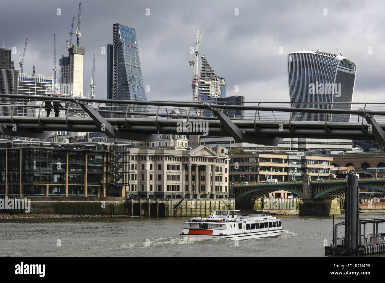 London, UK. 20th Feb, 2018. A ships seen on the Thames River in London ...