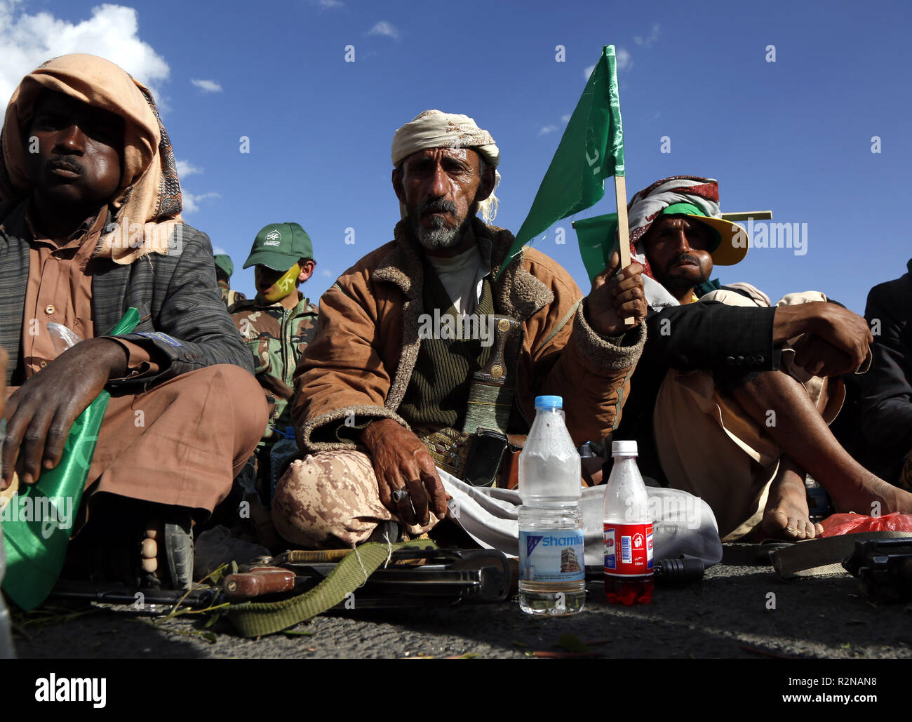 Sanaa, Yemen. 20th Nov, 2018. Yemenis take part in a rally celebrating ...