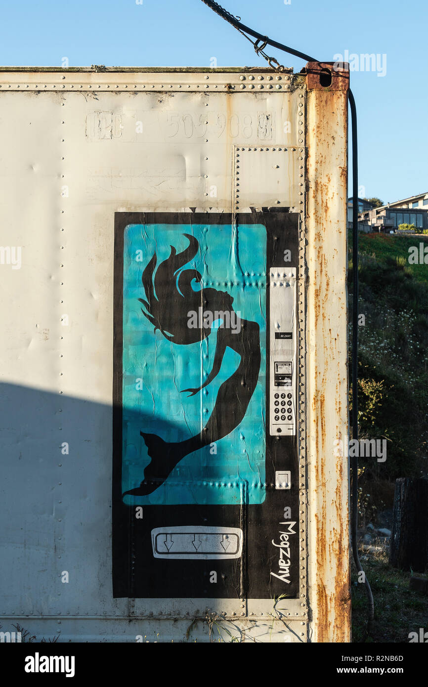 California, Pacific Coast, container with poster Stock Photo - Alamy