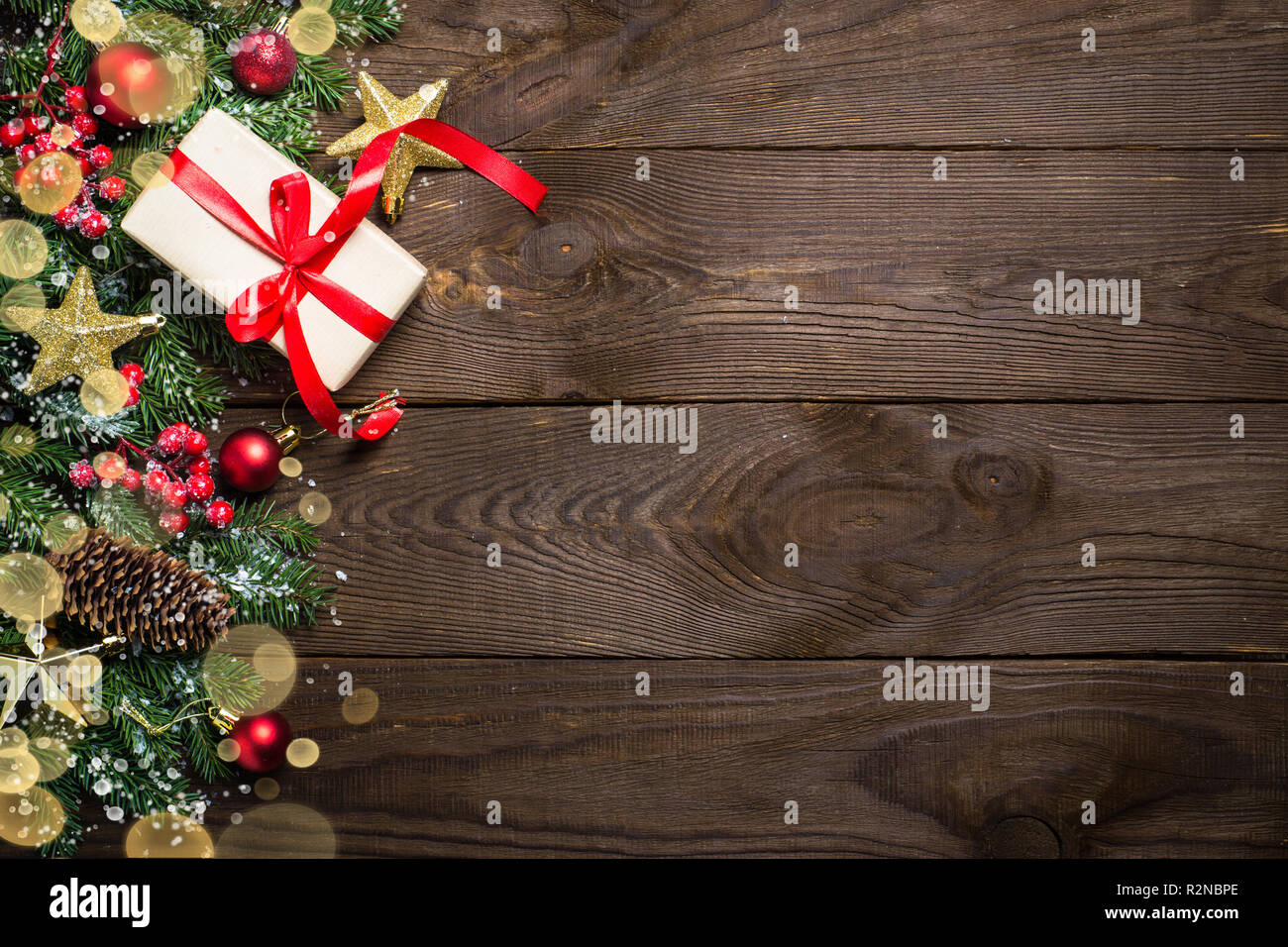 Christmas background with present and decorations Stock Photo - Alamy