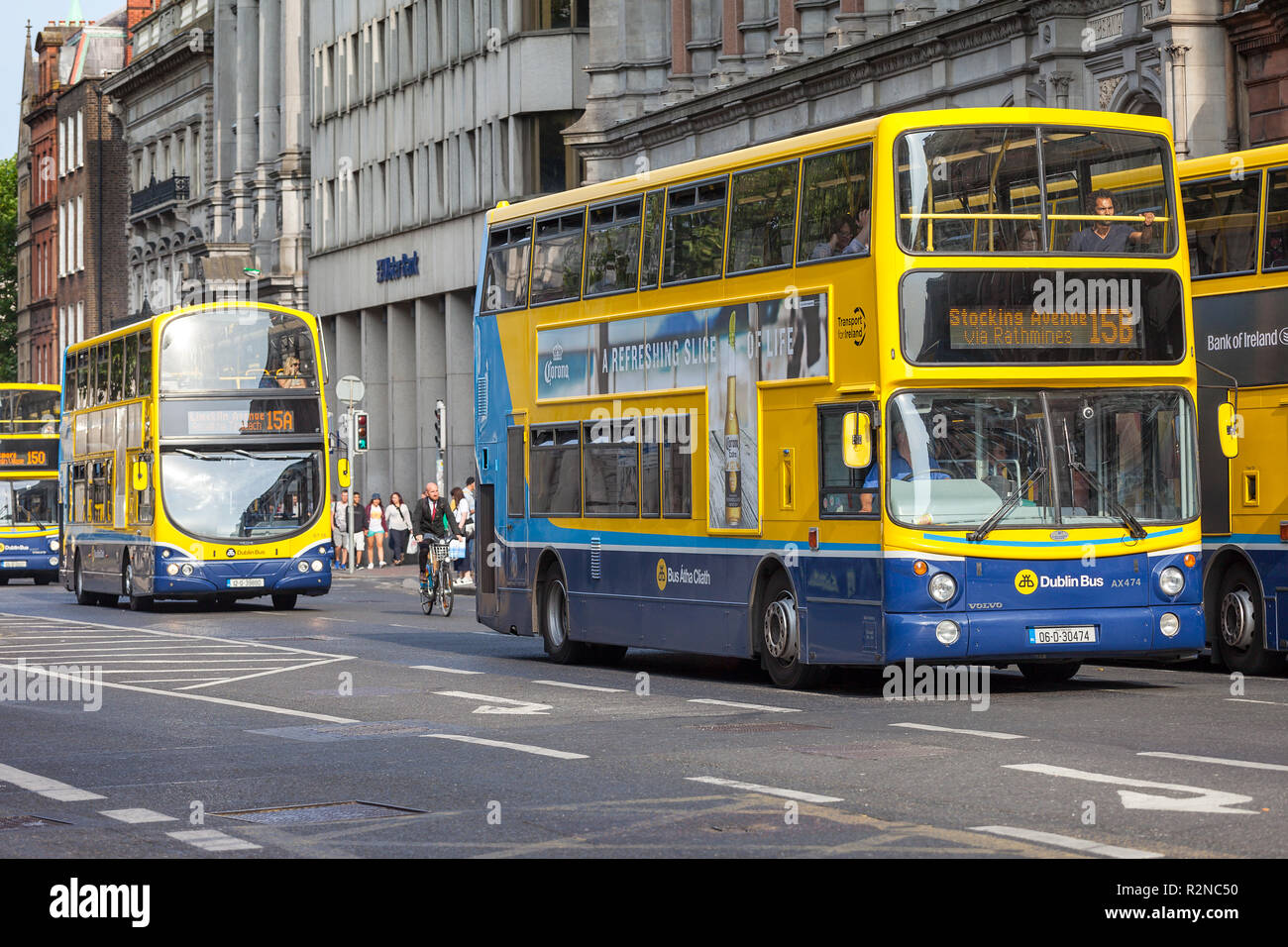 Dublin. Ireand - July 05 2018: Row of Dublin buses in a city centre ...