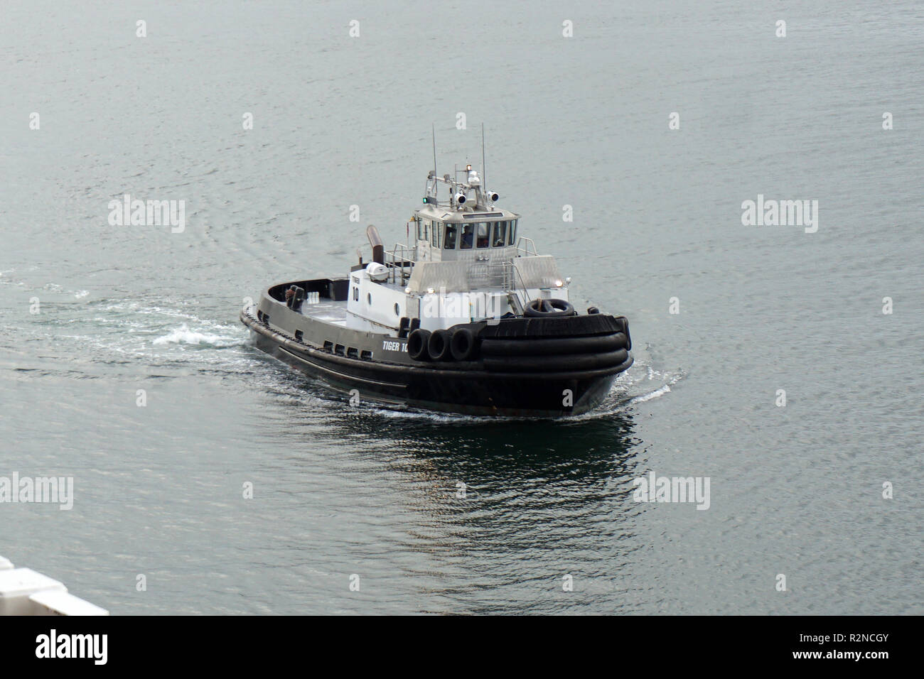 Tugboat in the Hilo harbor on the Island of Hawaii (the Big Island ...