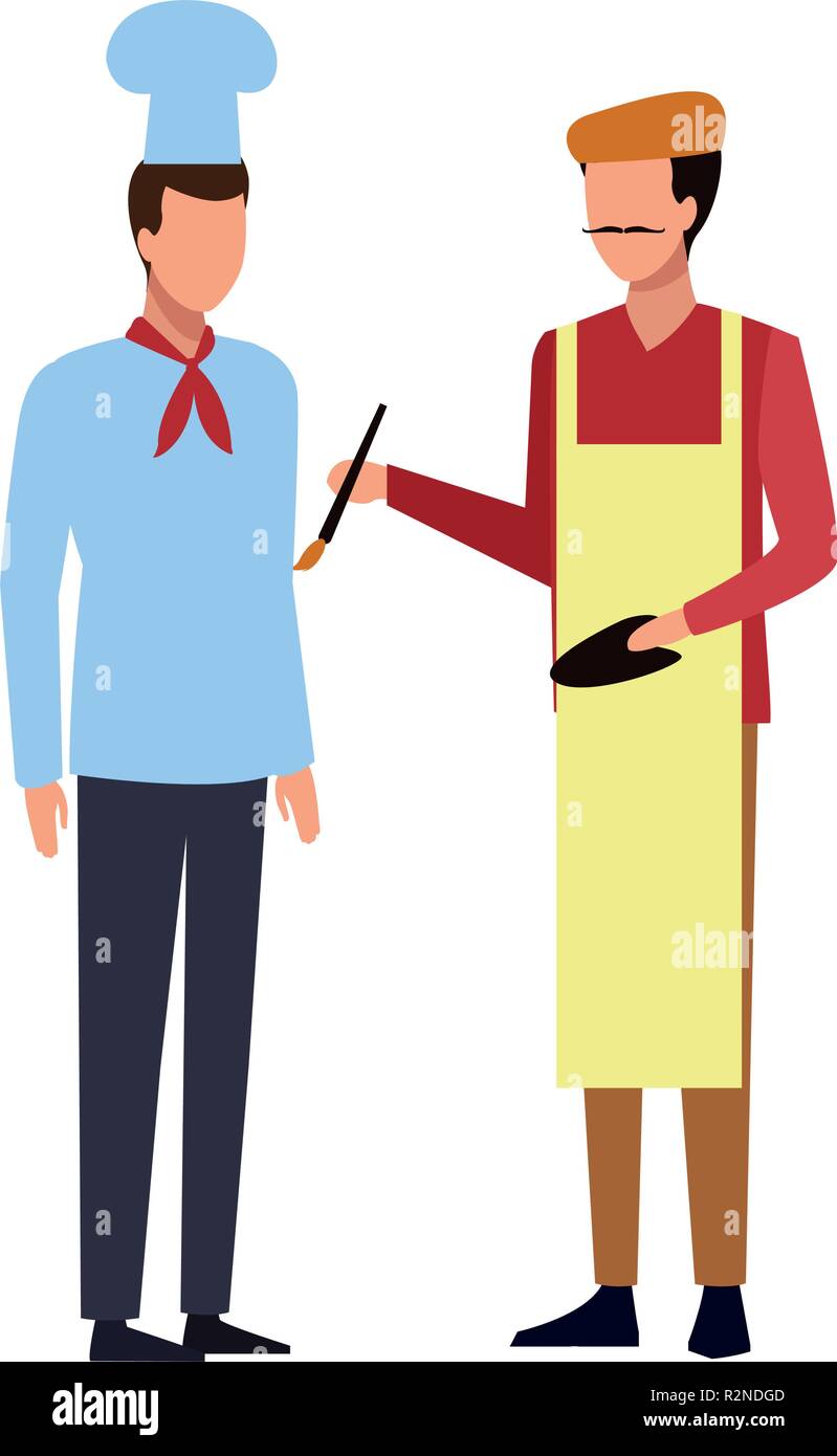 Male chef and artist painter workers vector illustration graphic design ...