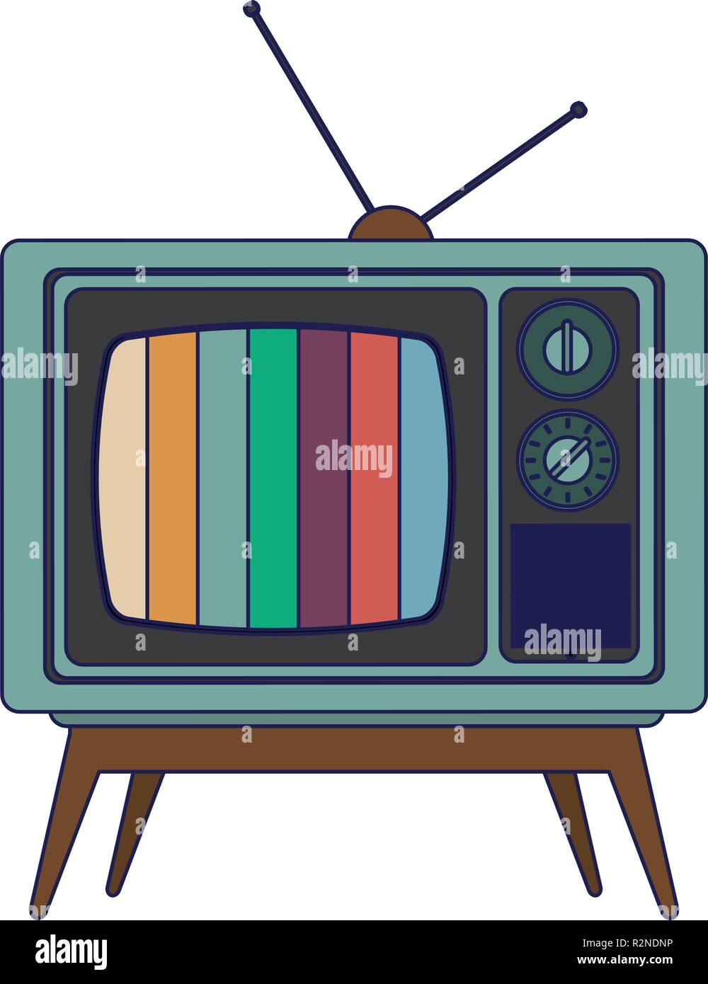 old vintage television isolated blue lines vector illustration graphic ...