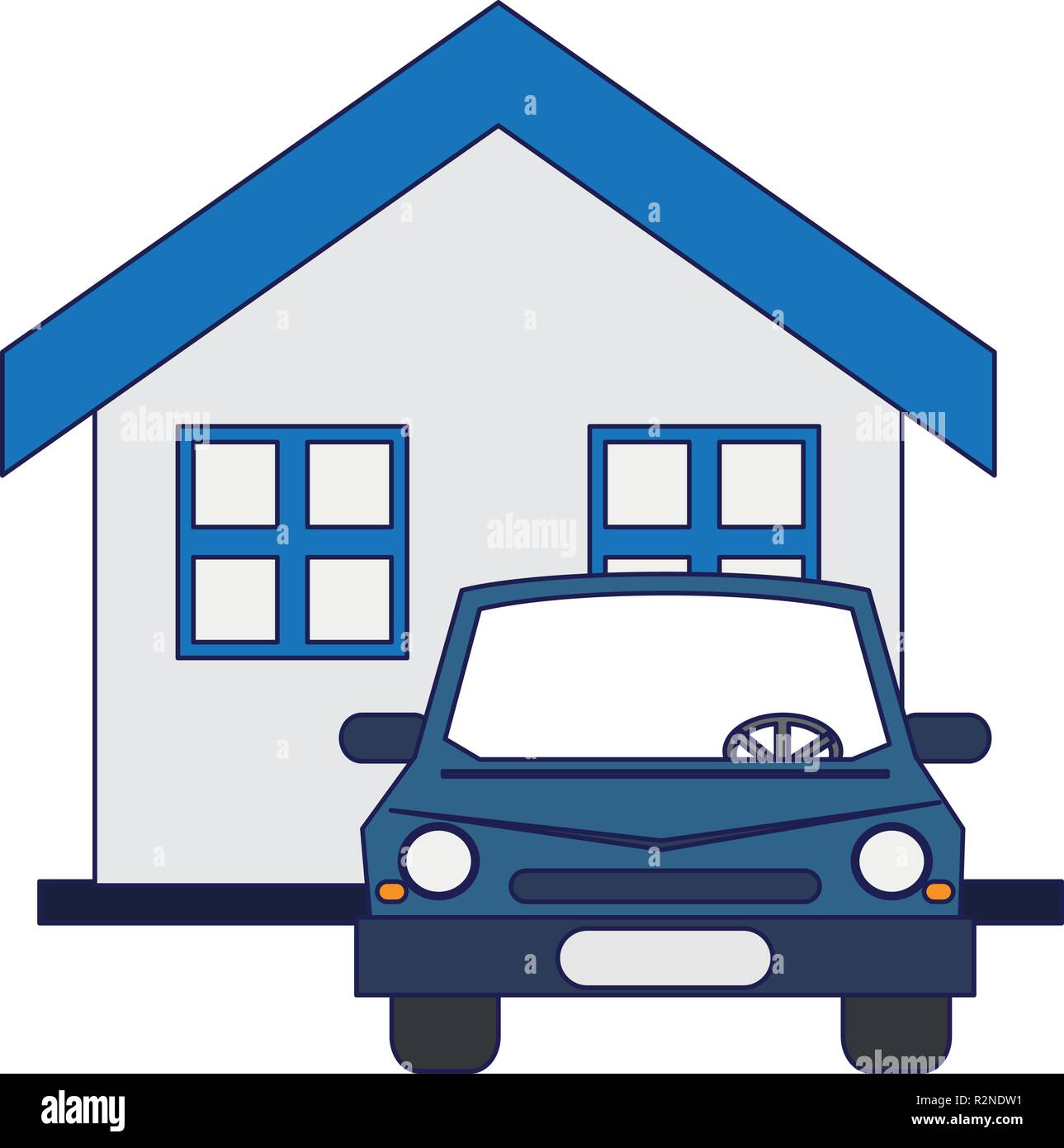 House with car symbol blue lines vector illustration graphic design ...