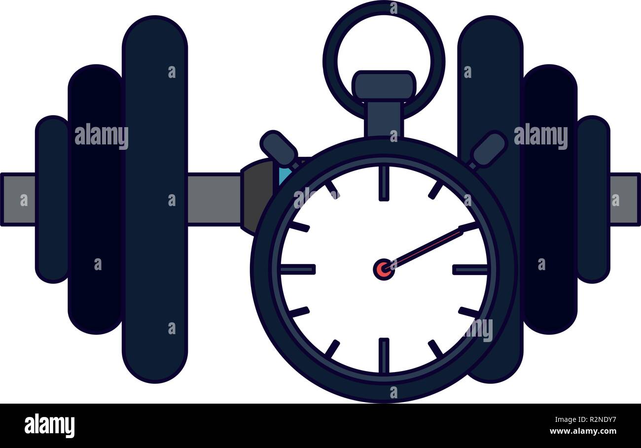 Gym dumbbell and timer equipment and elements vector illustration ...