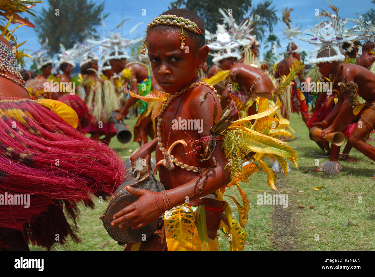 Dancers performing a traditional dance as part of a Sing Sing in Madang ...