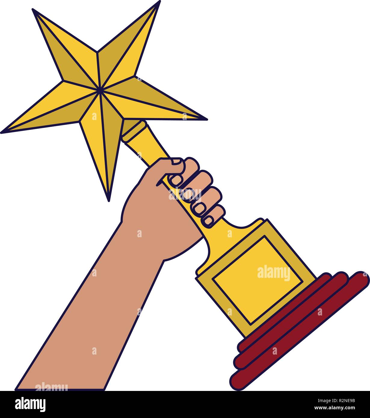 Hand Holding Trophy Cup With Star Vector Illustration Graphic Design