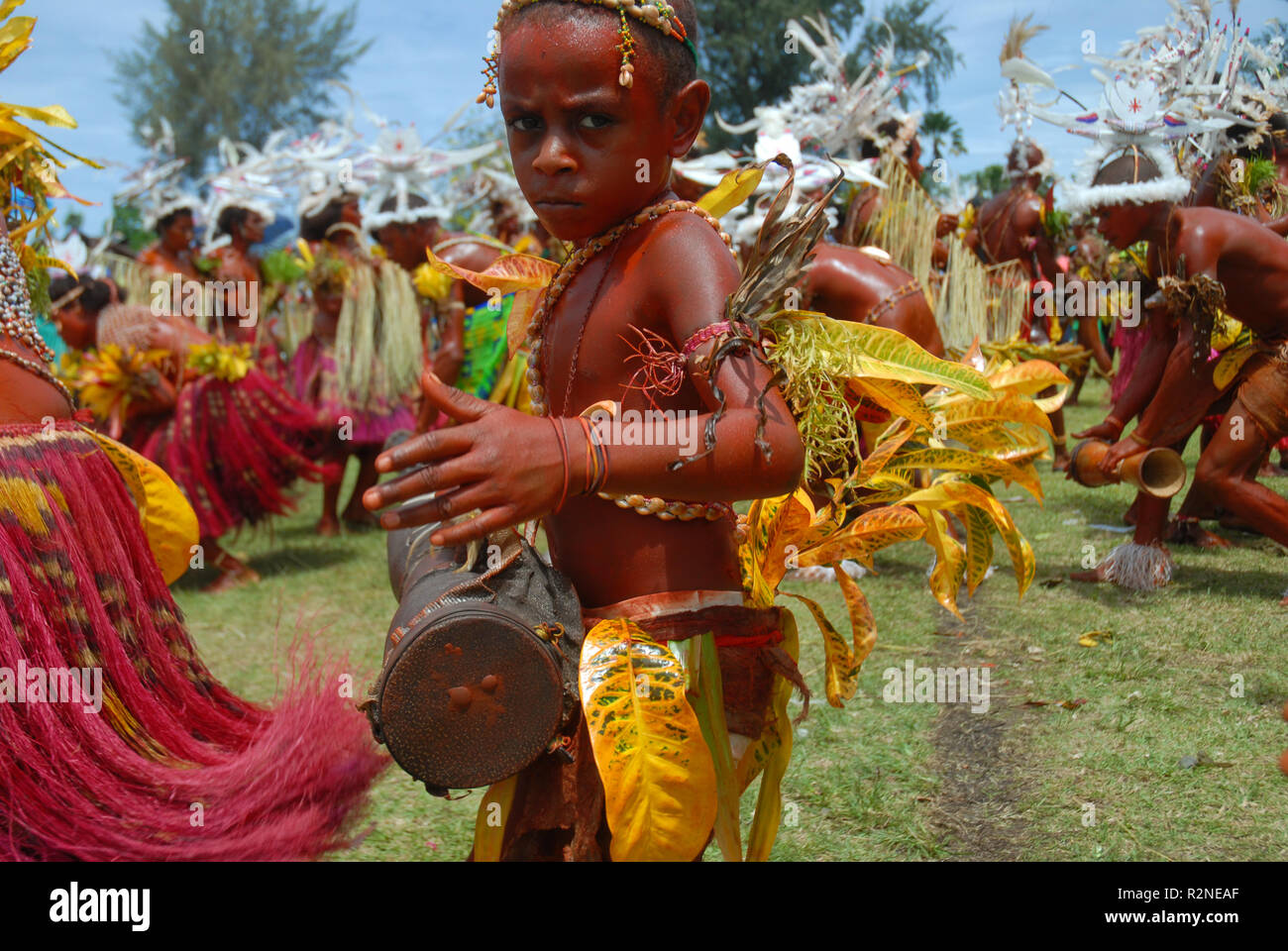 Dancers performing a traditional dance as part of a Sing Sing in Madang ...