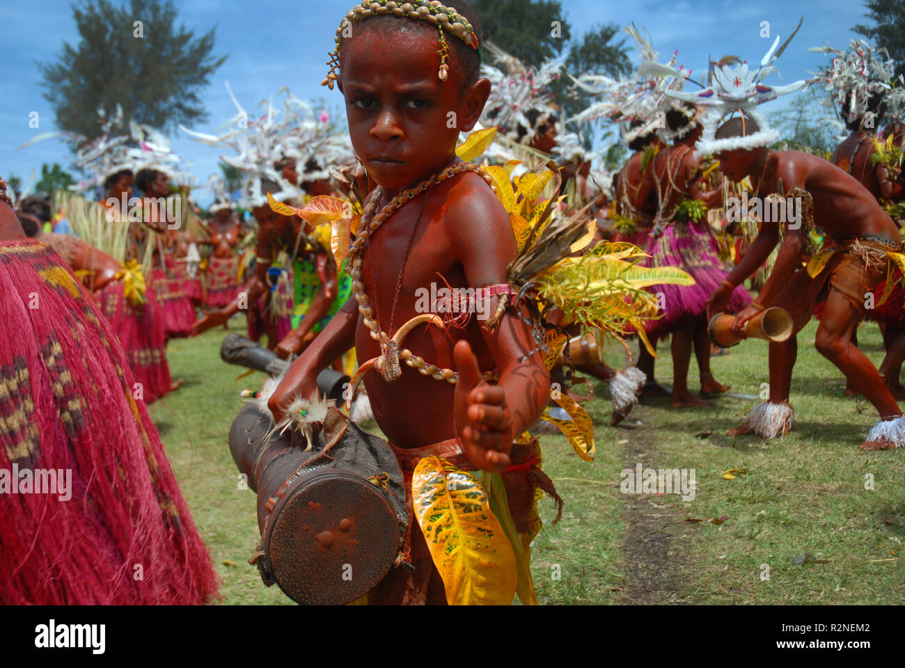 Dancers performing a traditional dance as part of a Sing Sing in Madang ...