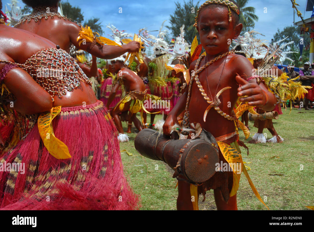 Dancers performing a traditional dance as part of a Sing Sing in Madang ...
