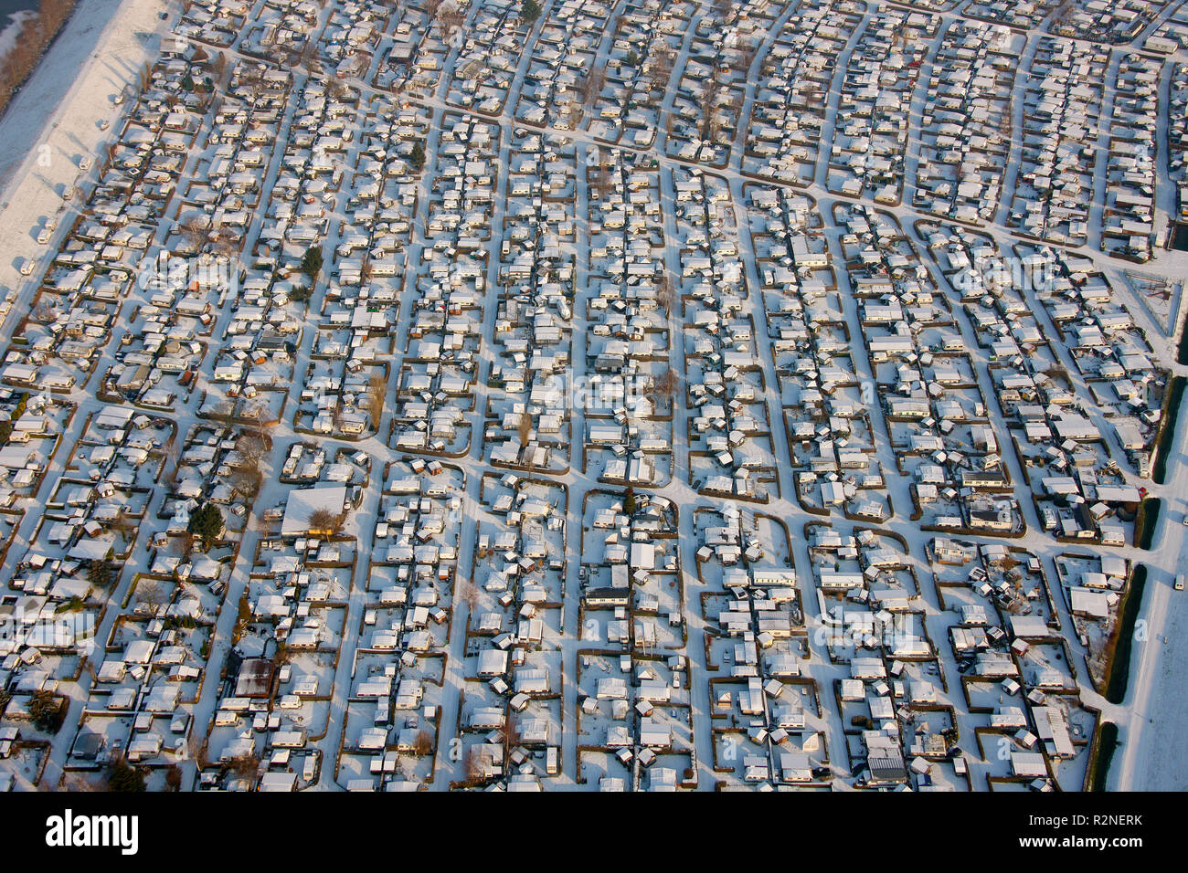 Aerial view, campsite winter camping Karthäuser Grav-Insel, Wesel ...