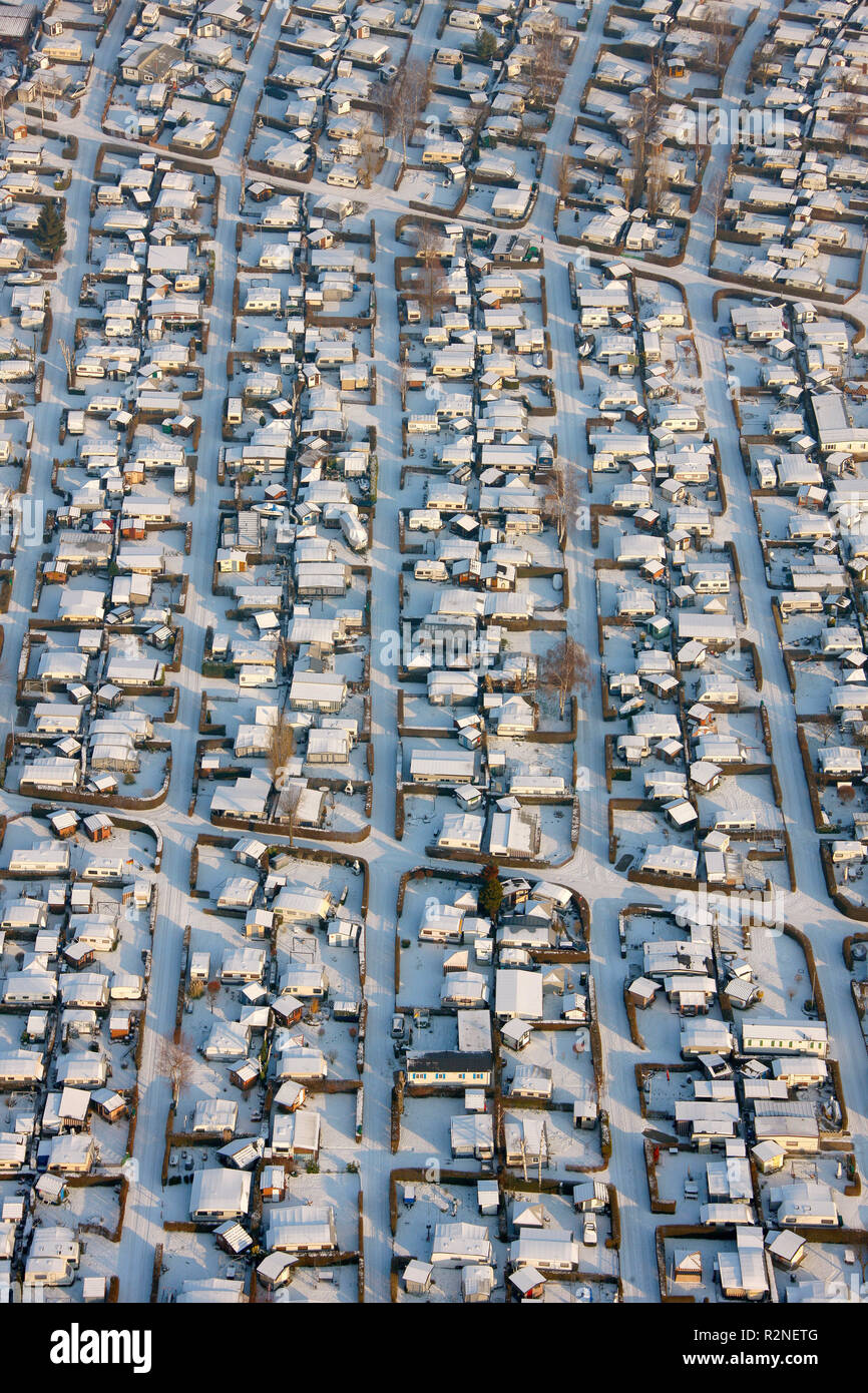 Aerial view, campsite winter camping Karthäuser Grav-Insel, Wesel ...