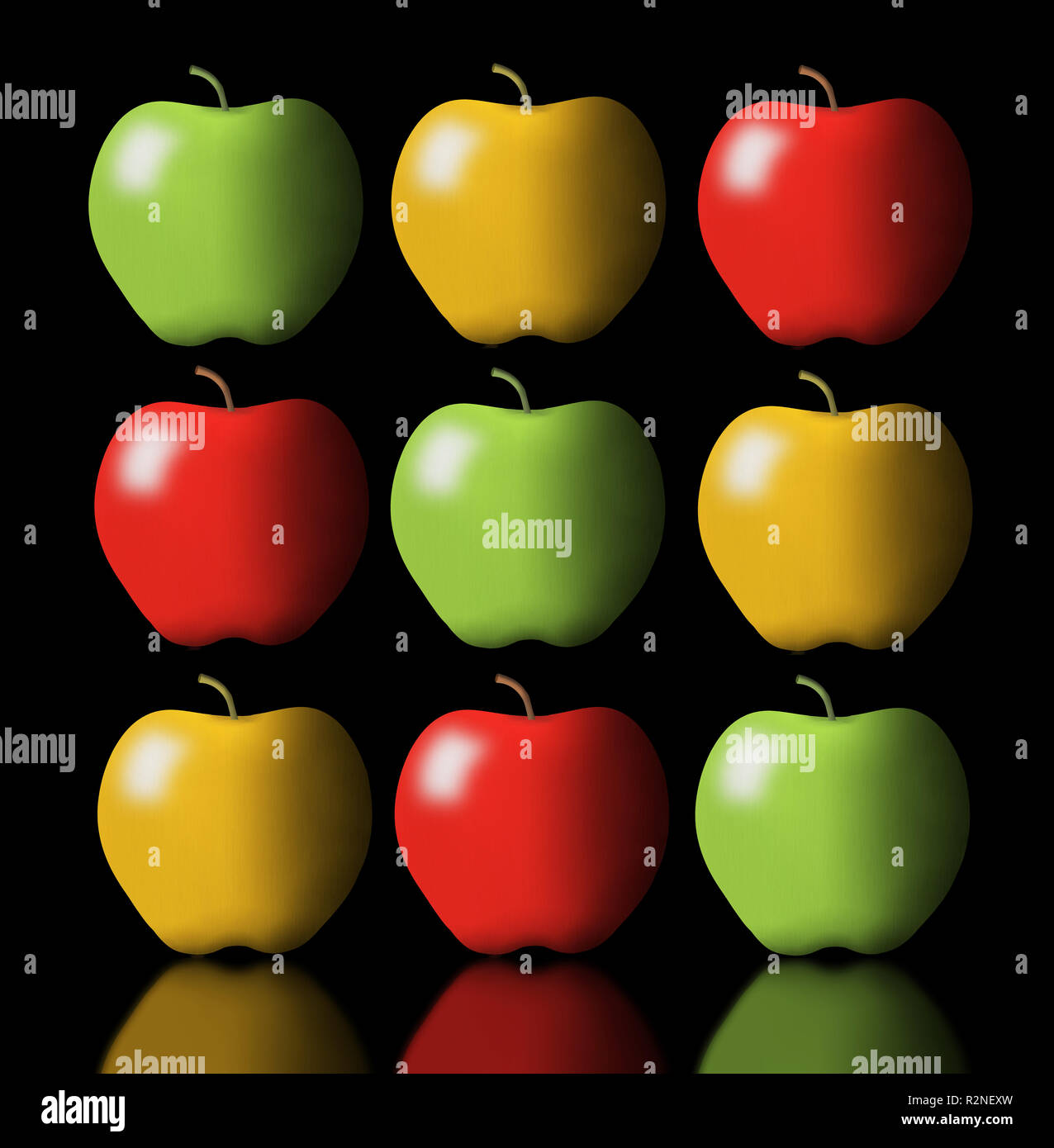 Apples are the subject of this 3-D illustration that includes brilliant ...