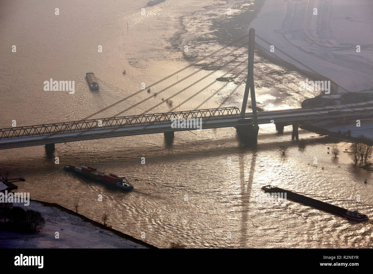 Aerial view, Rhine bridge, Wesel, North Rhine-Westphalia, Germany ...