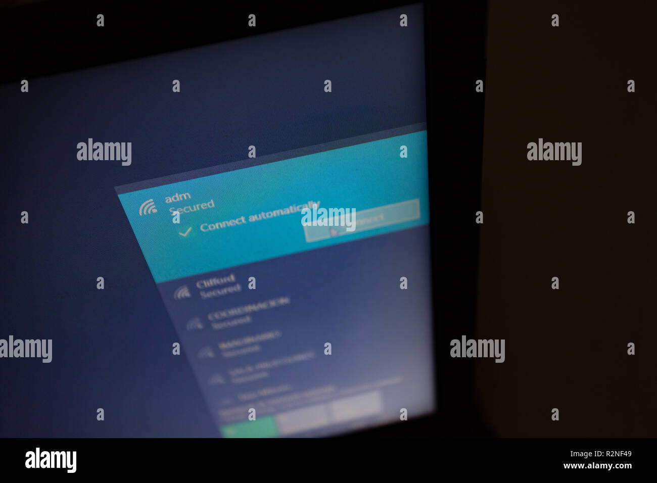 Dropdown wireless network menu on a computer screen Stock Photo - Alamy