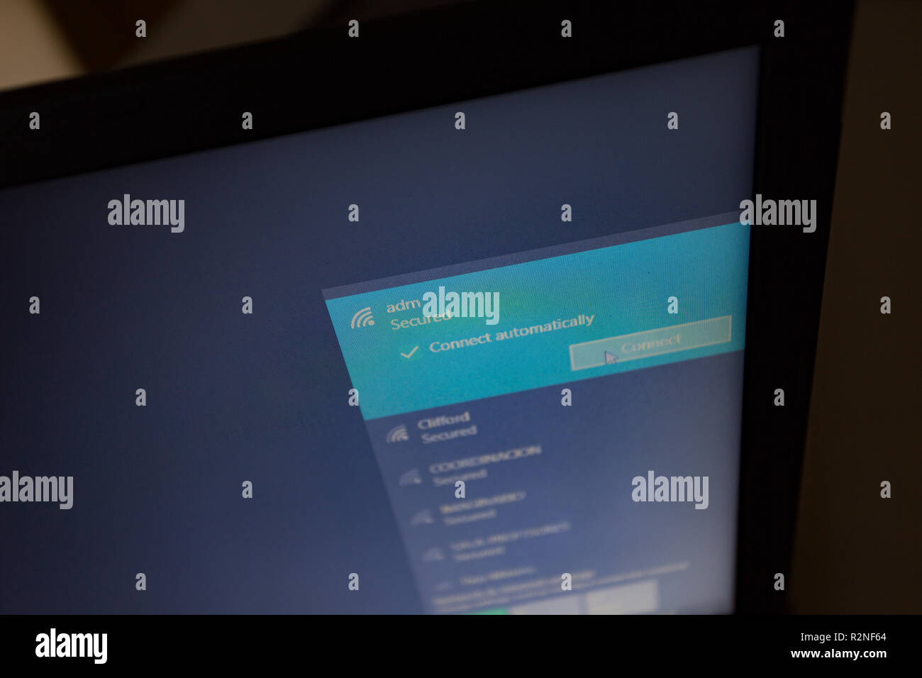 Dropdown wireless network menu on a computer screen Stock Photo - Alamy