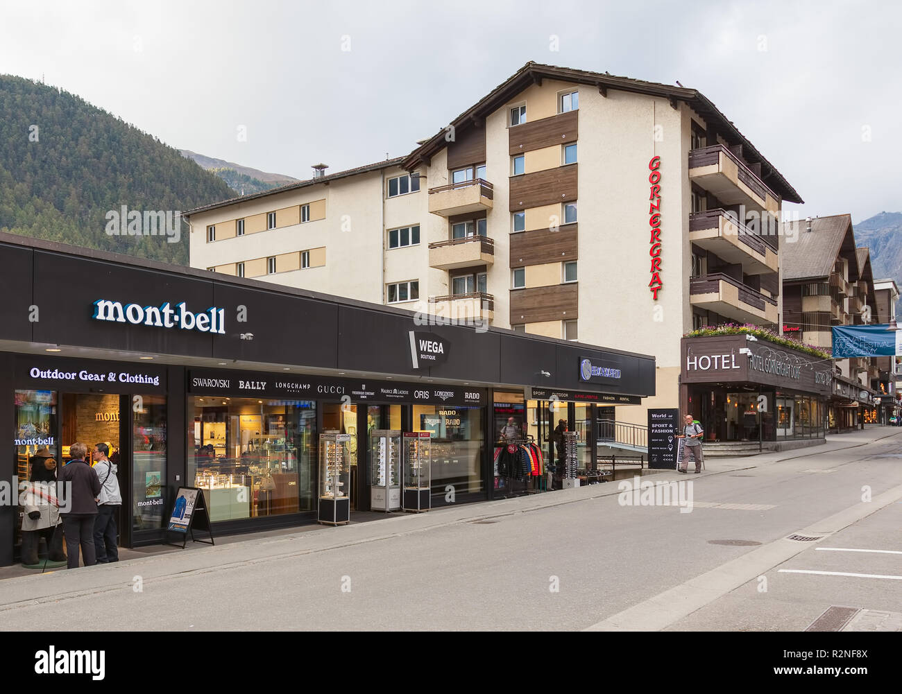 Zermatt, Switzerland - September 16, 2018: stores at Bahnhofplatz ...