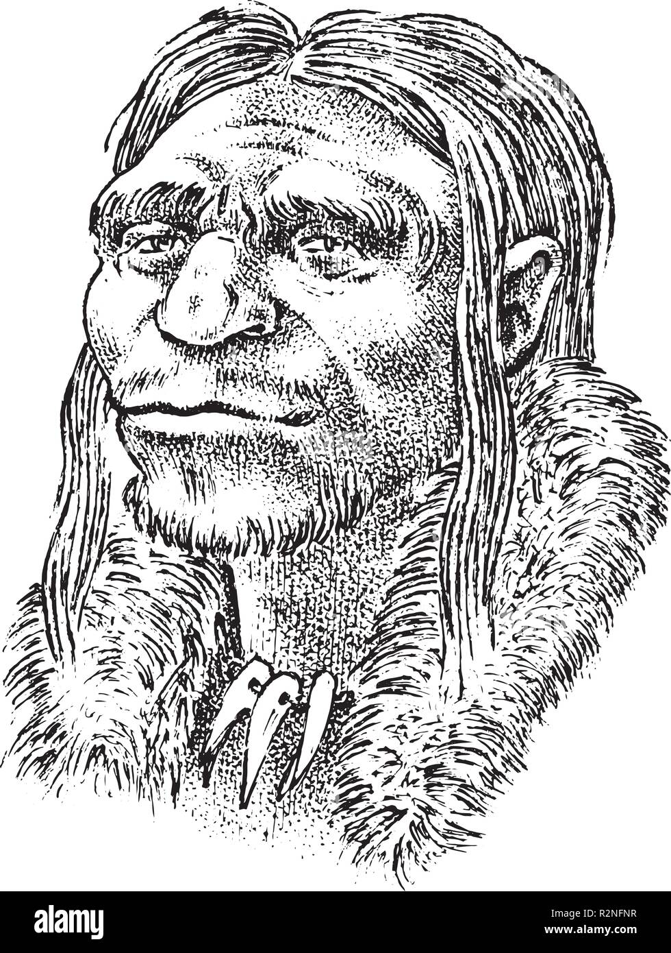 Primitive people. Prehistoric period, ancient tribe, cave barbarian man ...