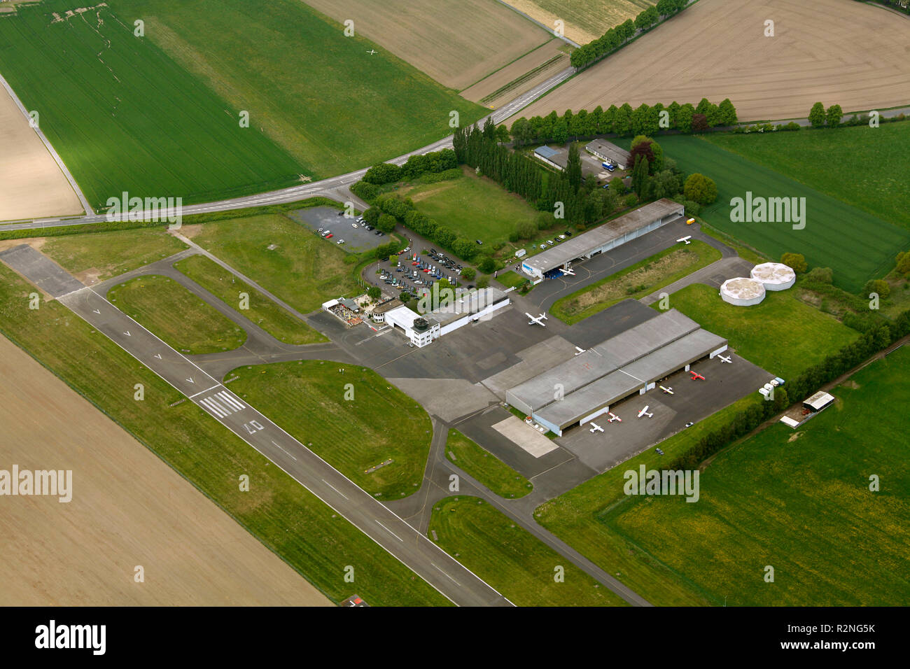 Aerial view, airfield Marl EDLM runway, Marl, Ruhr area, North Rhine ...