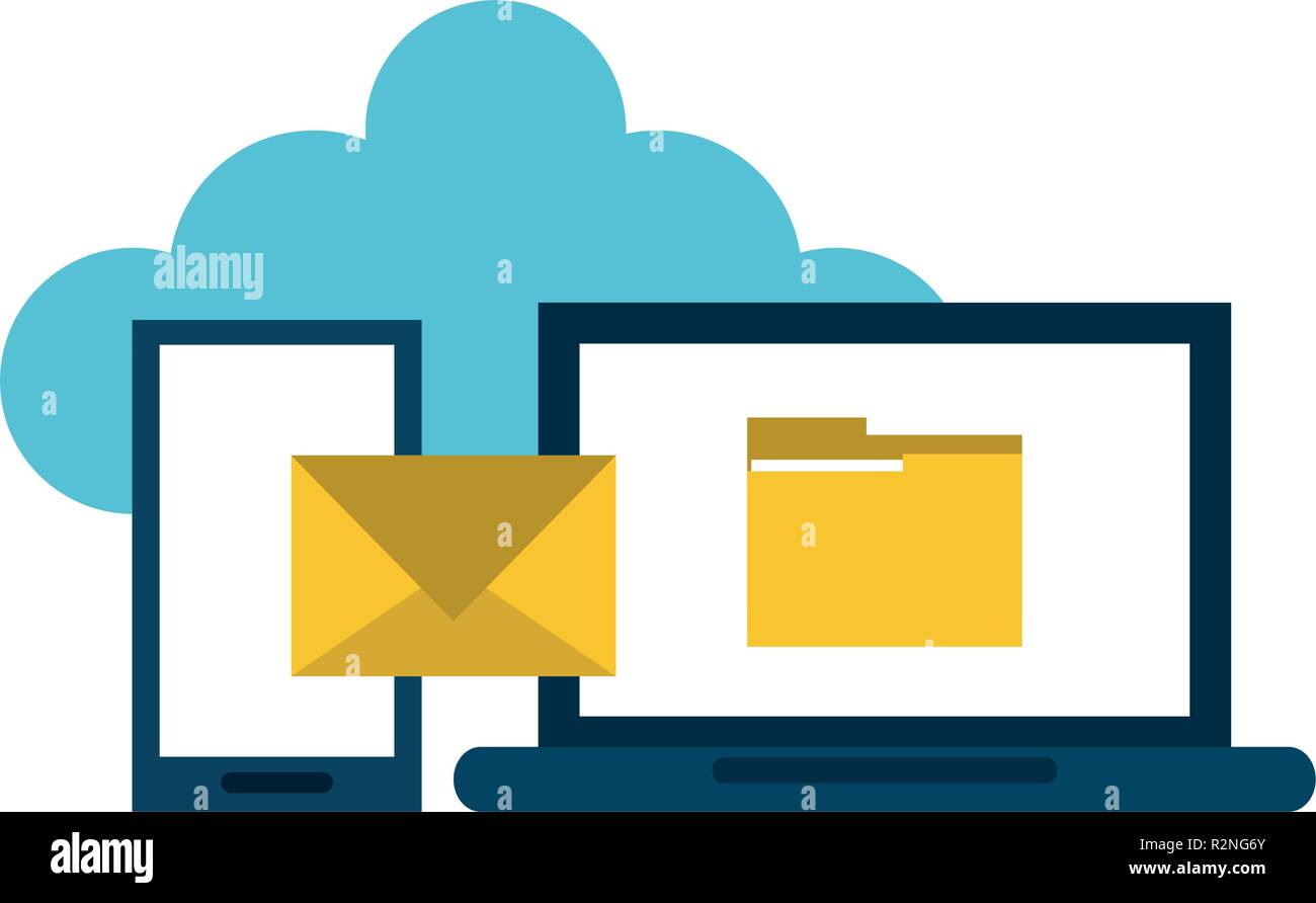 laptop and smartphone sending email by cloud vector illustration ...
