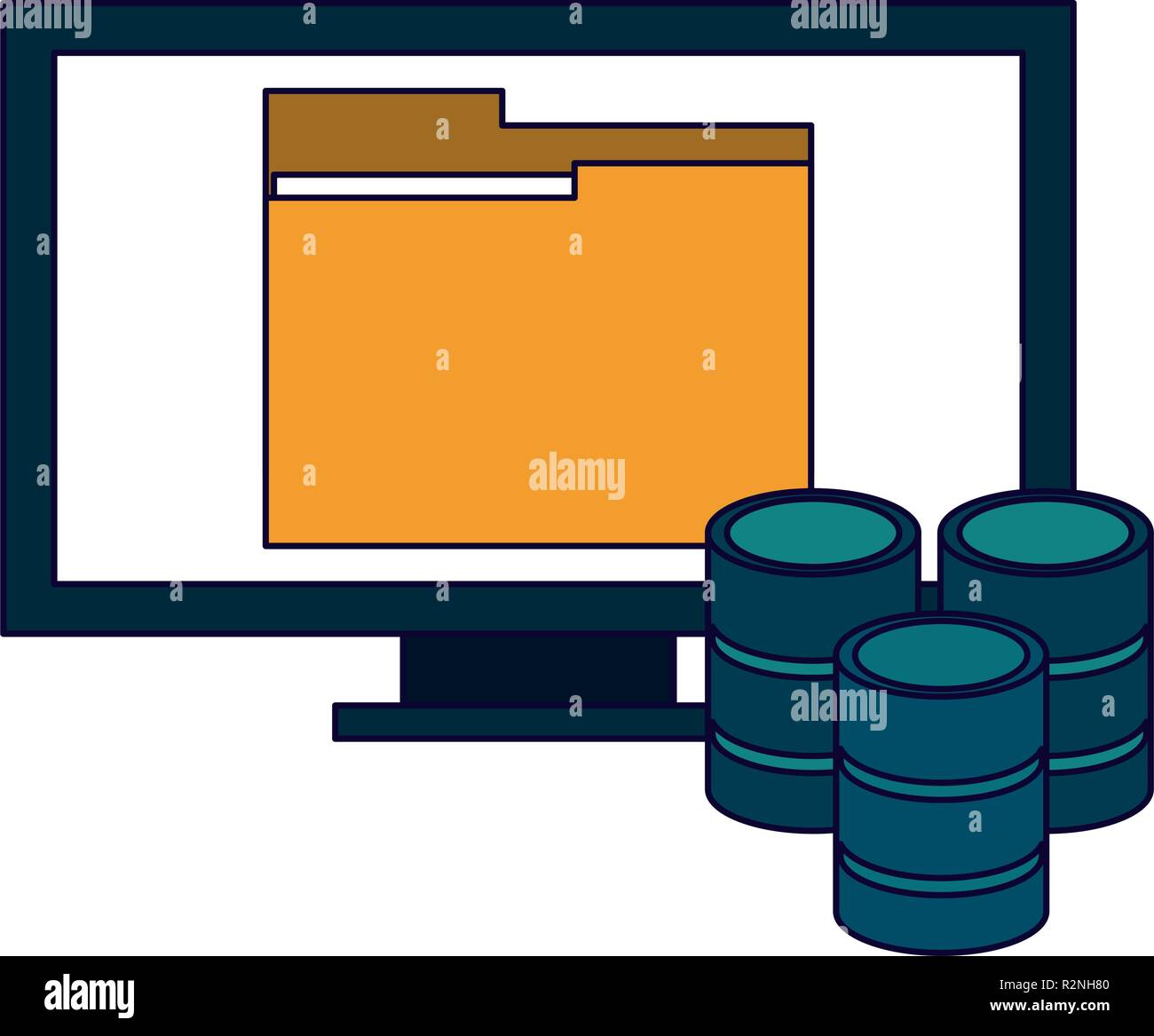 Computer with folder and disks vector illustration graphic design Stock ...