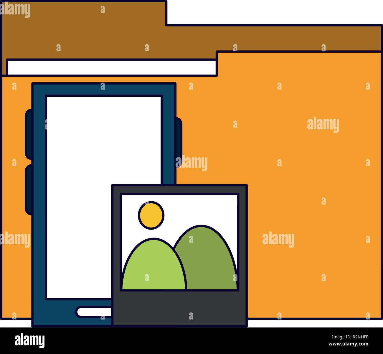 Folder and smartphone with photos vector illustration graphic design ...