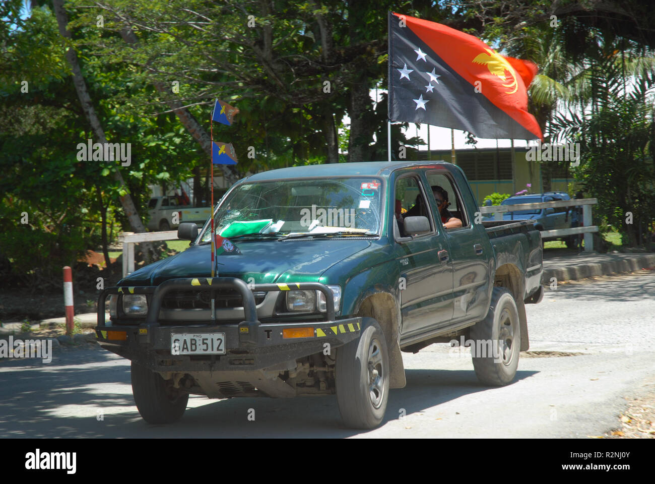 Car with flags, Madang, Papua New Guinea Stock Photo - Alamy