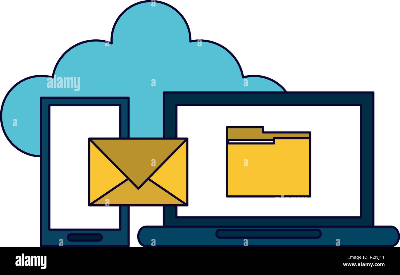 laptop and smartphone sending email by cloud vector illustration ...