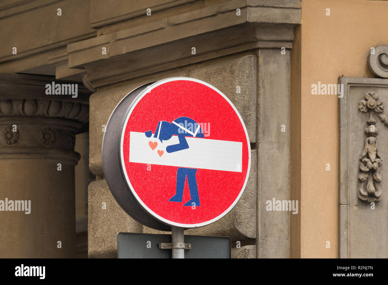 Florence, road sign, street art by Clet Abraham Stock Photo - Alamy