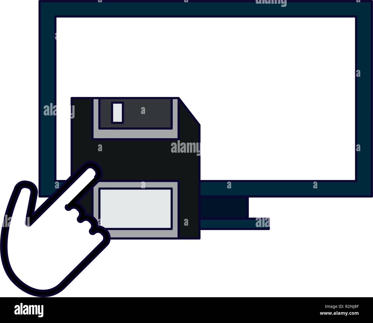 computer with diskette and cursor vector illustration graphic design ...