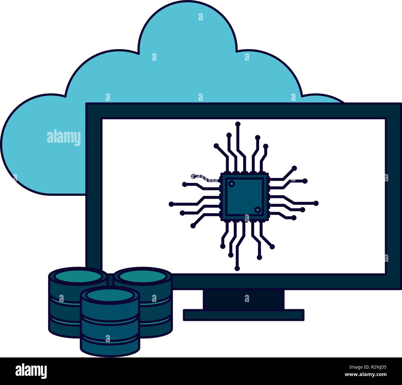 Computer with cloud computing database vector illustration graphic ...