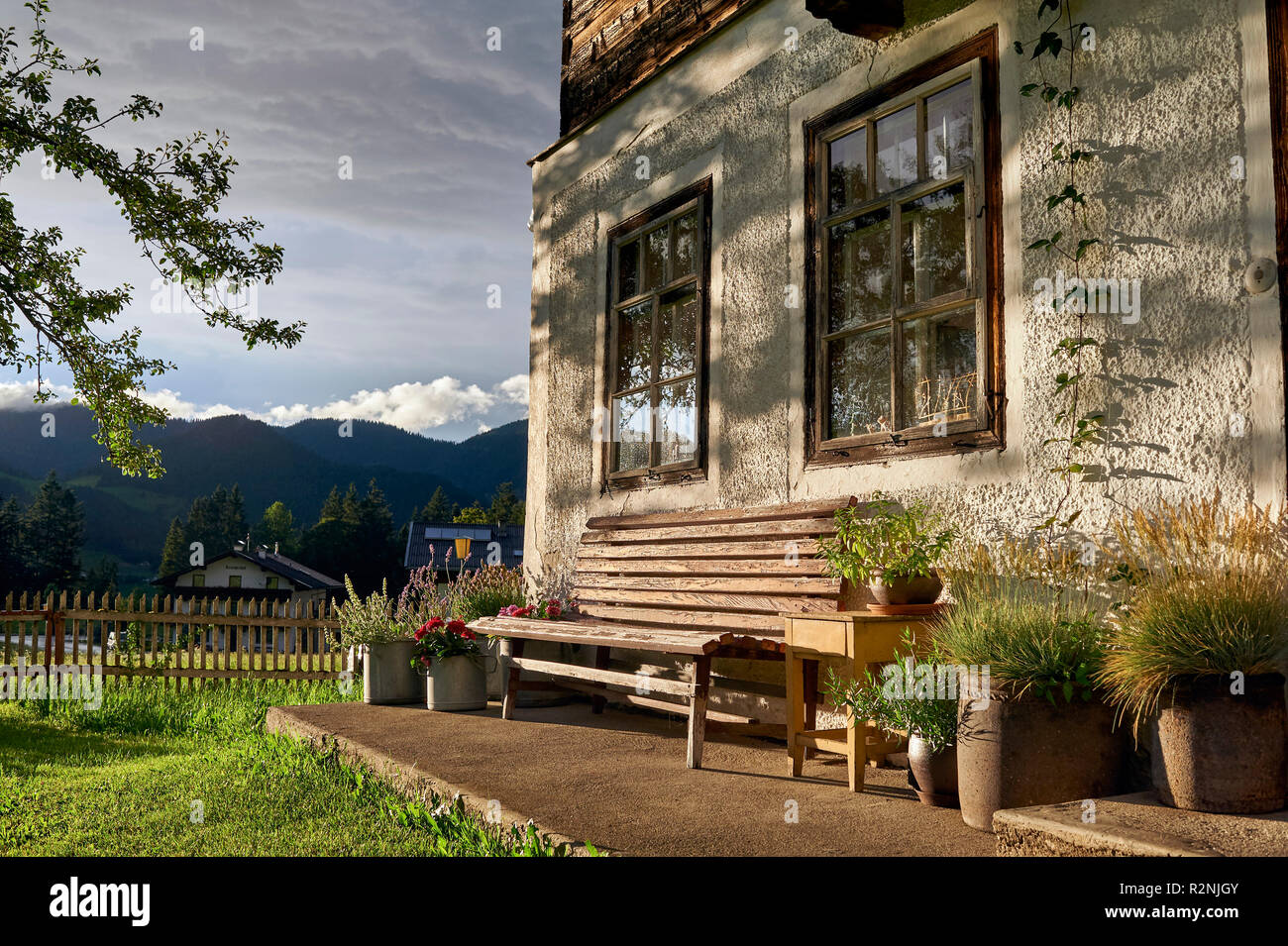 Bench in front of farmhouse in the Brandenberger Alps Stock Photo - Alamy