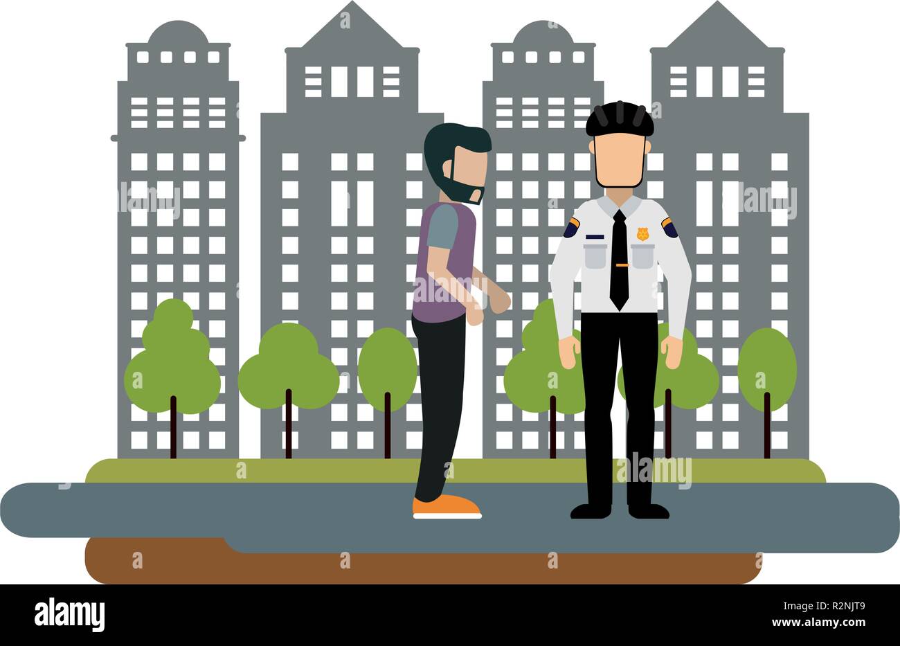 Man and police officer at city scenery vector illustration graphic ...