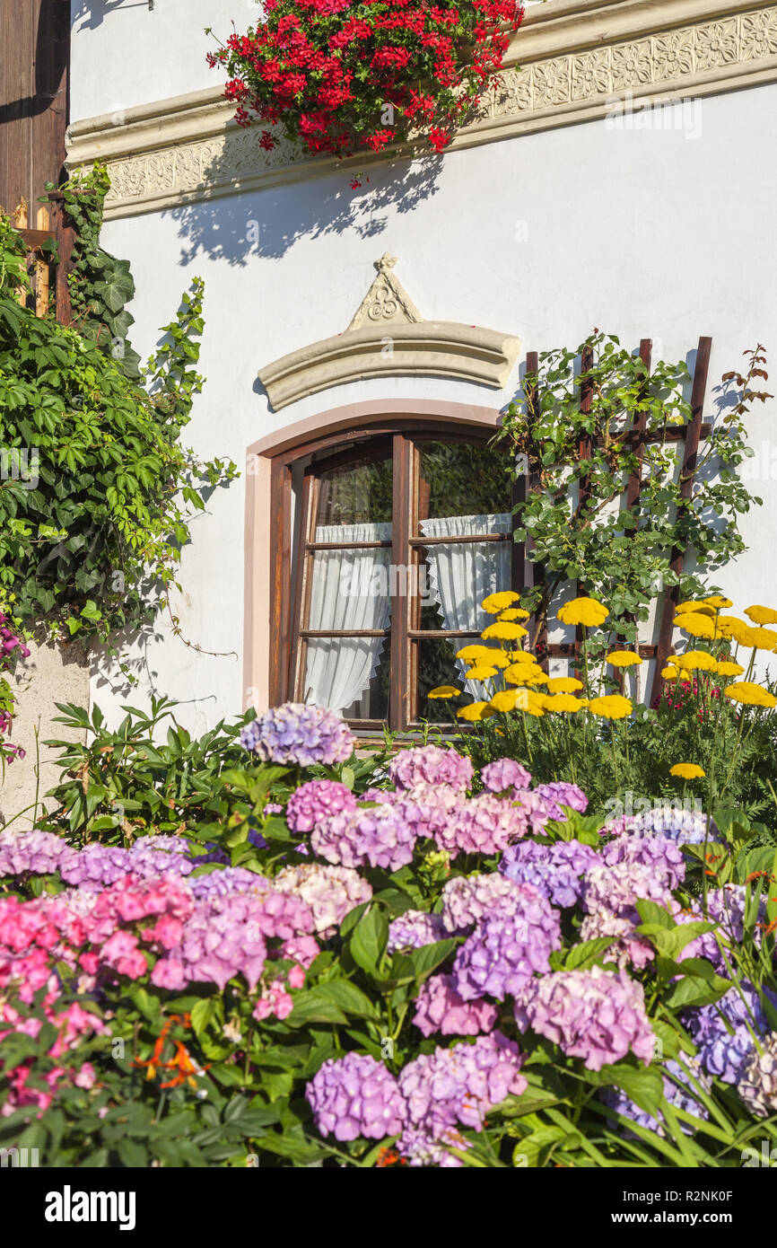 cottage garden in front of a farmhouse in Törwang, Samerberg, Chiemgau ...
