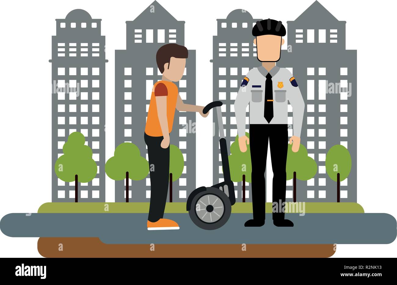 Police fines a man with hover board at city vector illustration graphic ...
