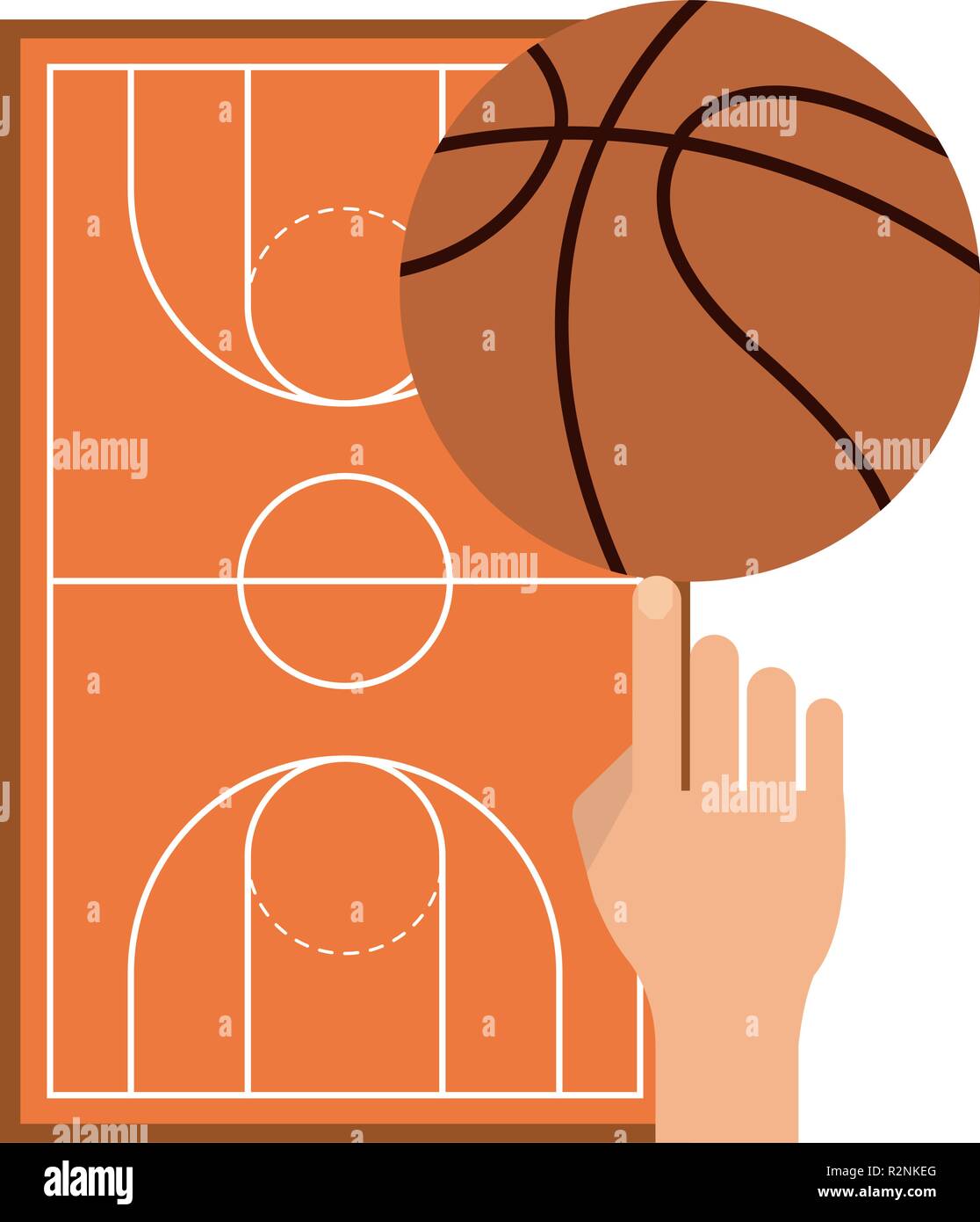 Basketball ball on finger over playfield vector illustration graphic ...