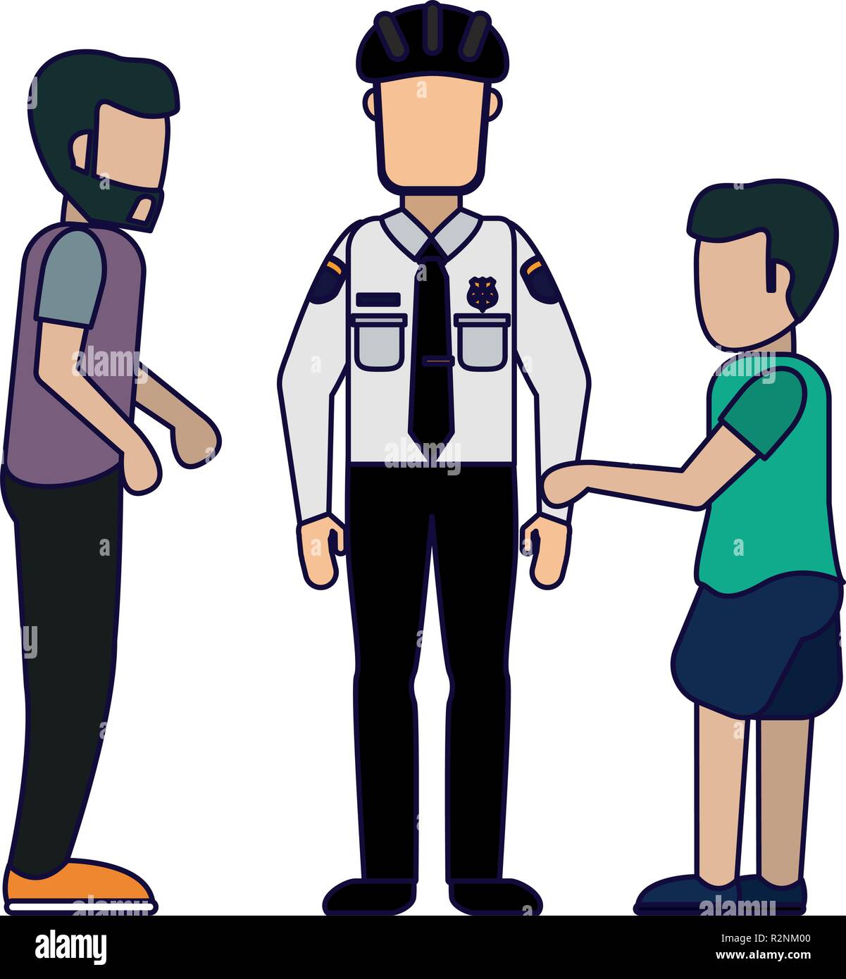 Young man and boy talking to police officer vector illustration graphic ...