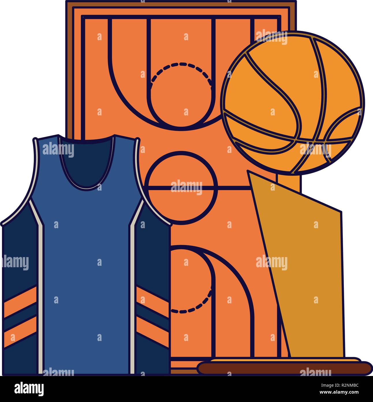 Basketball shirt and trophy over playfield vector illustration graphic ...