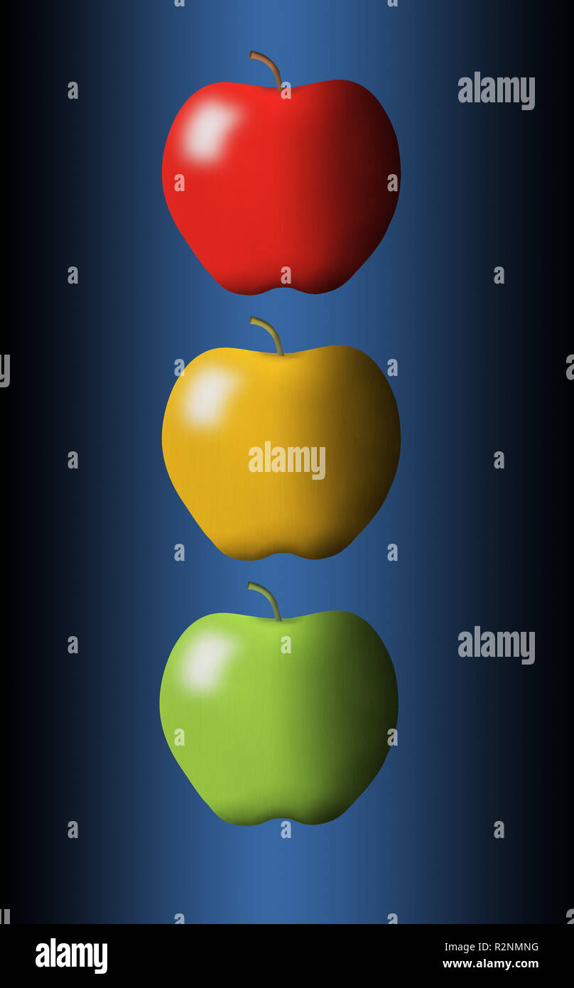 Apples are the subject of this 3-D illustration that includes brilliant ...