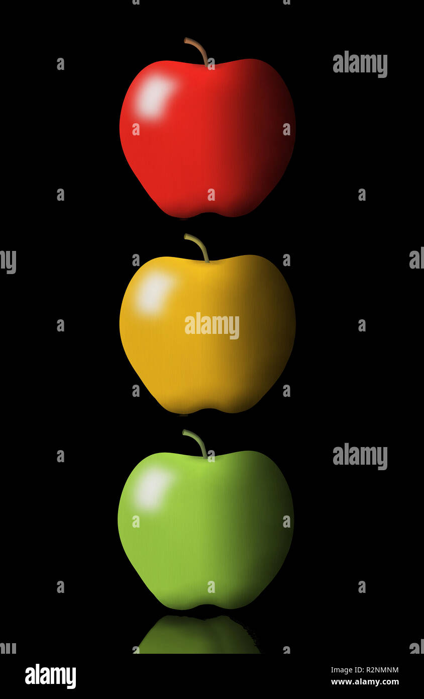 Apples are the subject of this 3-D illustration that includes brilliant ...