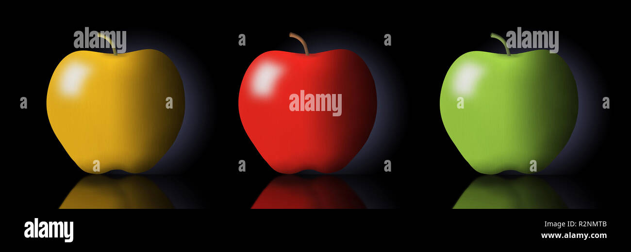 Apples are the subject of this 3-D illustration that includes brilliant ...