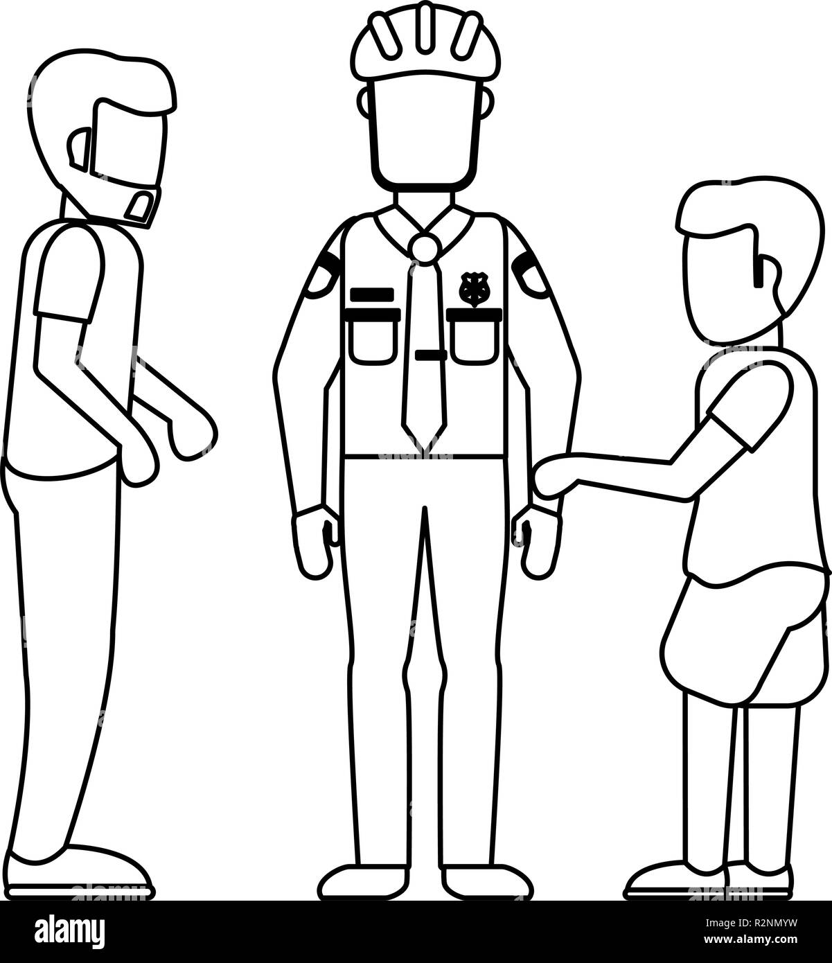 Young man and boy talking to police officer vector illustration graphic ...