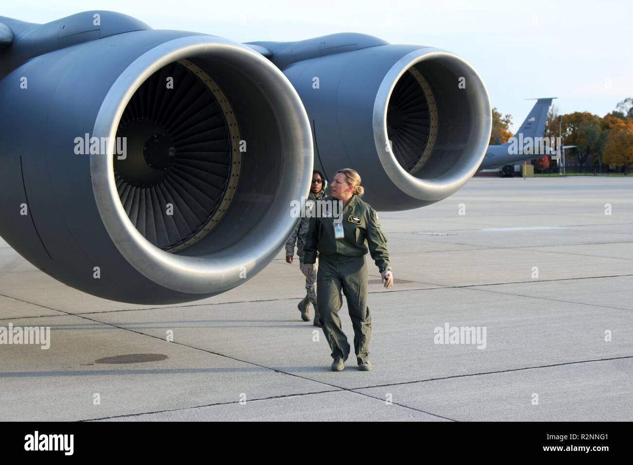 KC-135 Stratotanker pilot Lt. Col. Leah Voelker and crew chief Senior ...