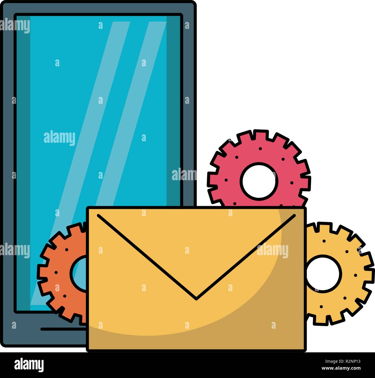 Smartphone and email with gears vector illustration graphic design ...