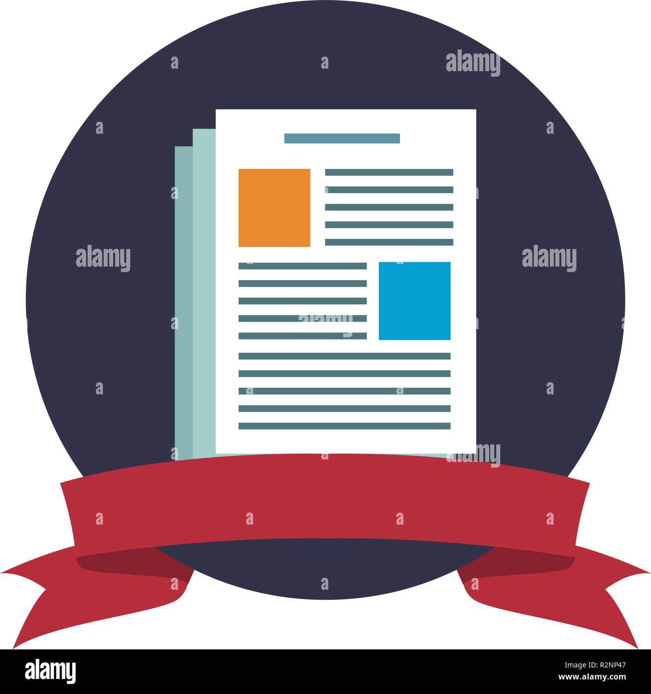 Document sheet symbol round emblem ribbon banner vector illustration ...